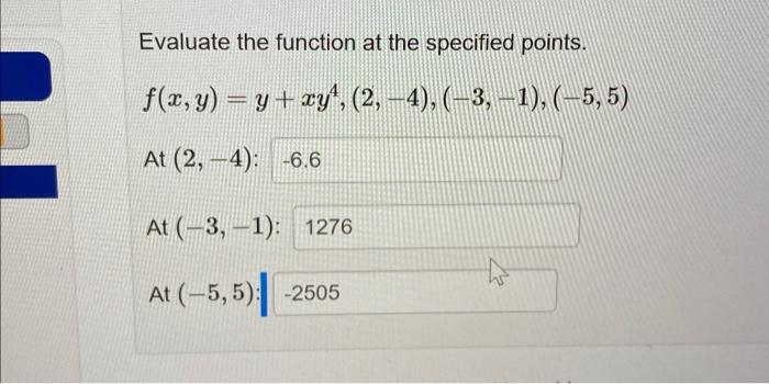Solved Evaluate the function at the specified points. f(x,y) | Chegg.com