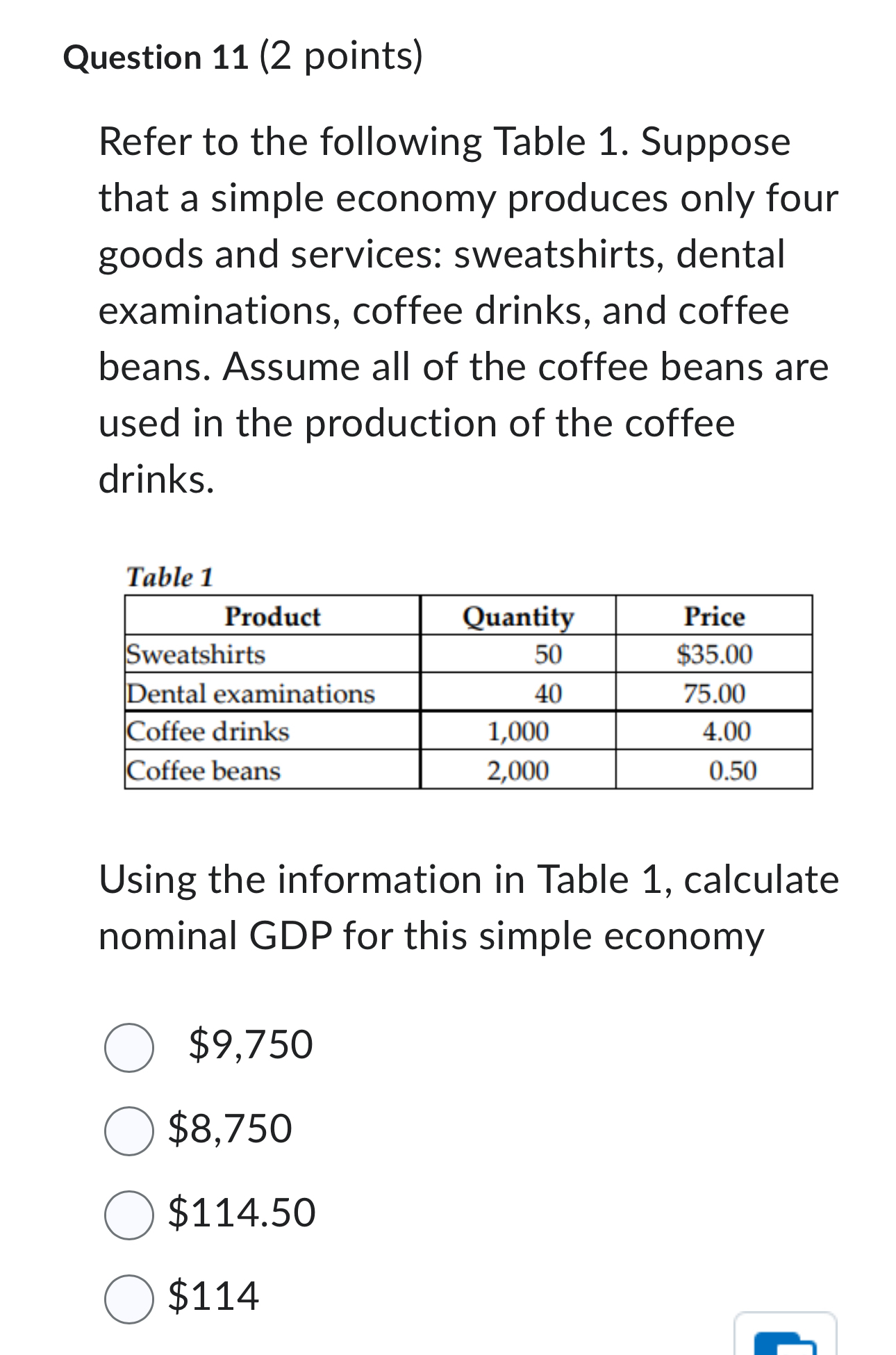 Solved Question 11 (2 ﻿points)Refer to the following Table | Chegg.com