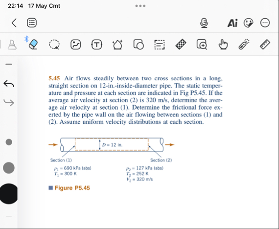 Solved 22:14 17 ﻿May Cmt5.45 ﻿Air flows steadily between two | Chegg.com