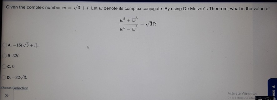 Solved Given the complex number w = V3+i. Let w denote its | Chegg.com