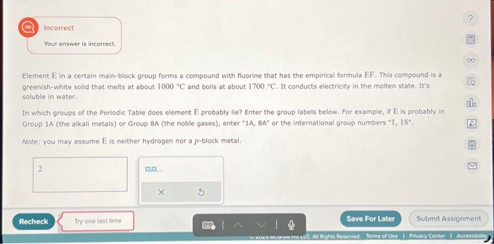 Solved Element E in a certain main-block group forms a | Chegg.com