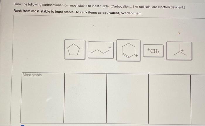 Solved Rank the following carbocations from most stable to | Chegg.com Solved Rank the following carbocations from most stable to | Chegg.com