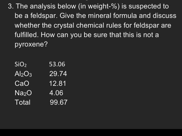 Solved 3. The analysis below (in weight-\%) is suspected to | Chegg.com