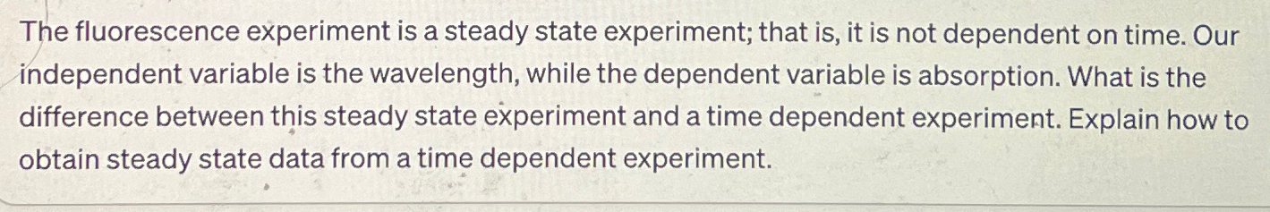 Solved The fluorescence experiment is a steady state | Chegg.com