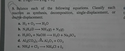 Solved Balance each of the following equations. Classify | Chegg.com
