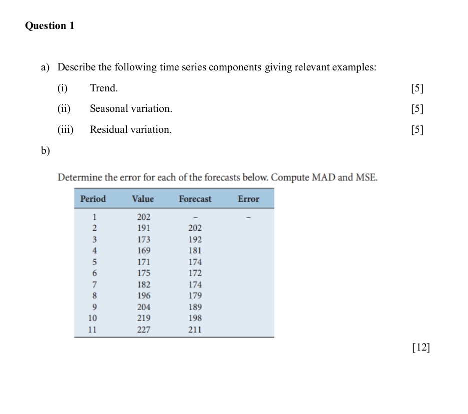Solved Question 1a) ﻿Describe the following time series | Chegg.com