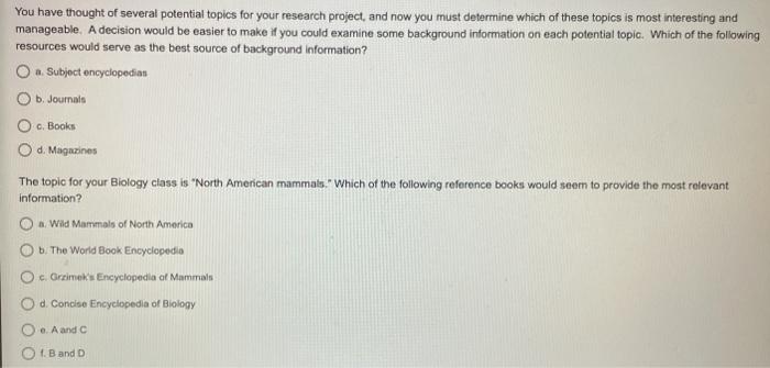 Solved You have thought of several potential topics for your | Chegg.com