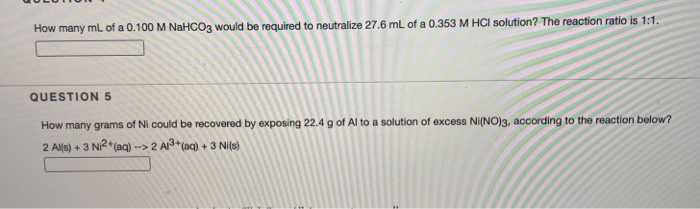 Solved How many mL of a 0.100 M NaHCO3 would be required to | Chegg.com