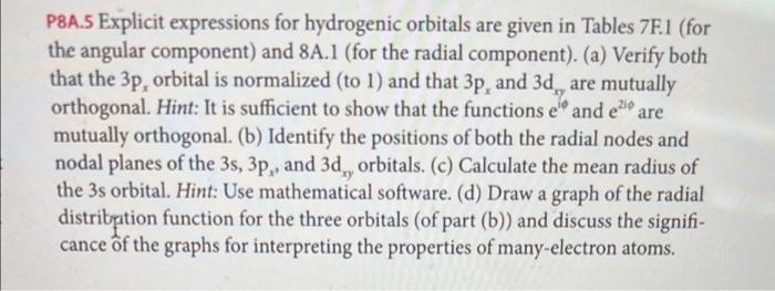 Solved P8A.5 Explicit expressions for hydrogenic orbitals | Chegg.com