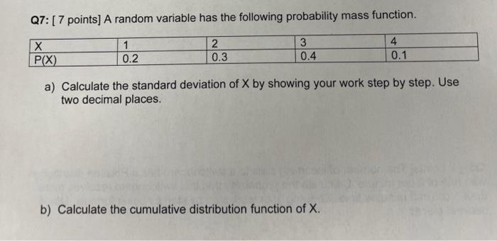 Solved Q7: [ 7 points] A random variable has the following | Chegg.com