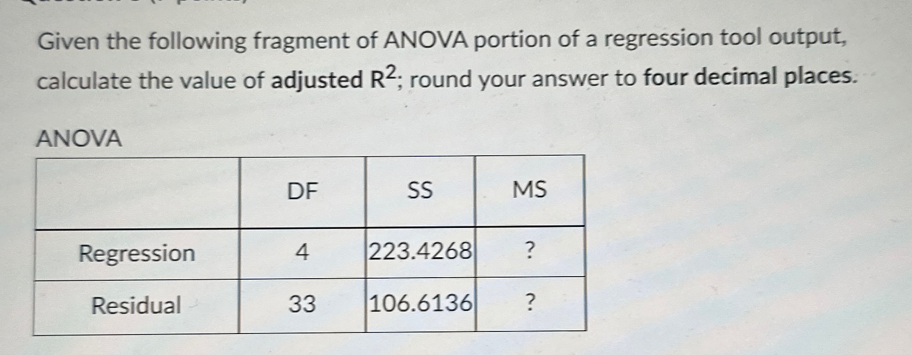 Solved Given the following fragment of ANOVA portion of a | Chegg.com