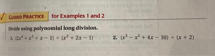 Solved GUIDED PRACTICE for Examples 1 and 2 Divide using | Chegg.com