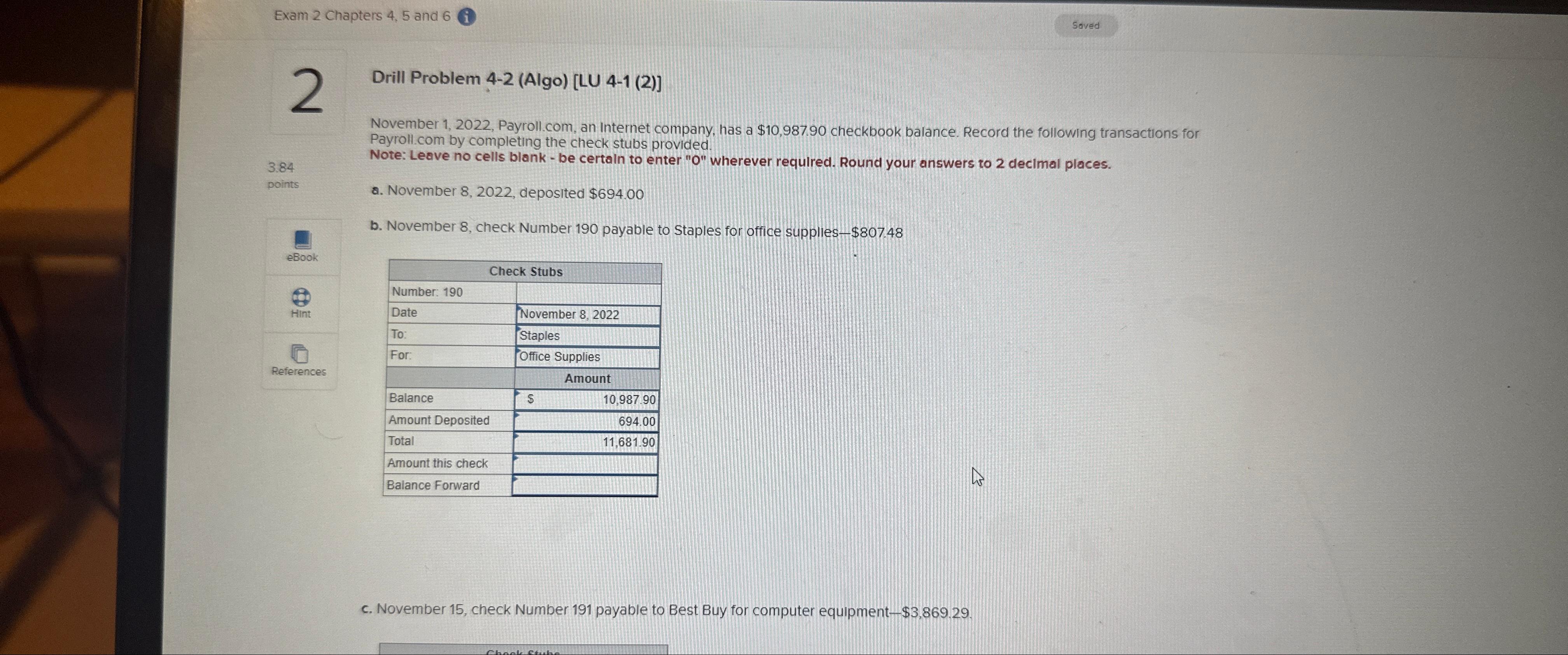Solved Exam 2 ﻿Chapters 4,5 ﻿and 6 (i)SovedDrill Problem | Chegg.com