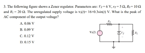 Solved The following figure shows a Zener regulator. | Chegg.com