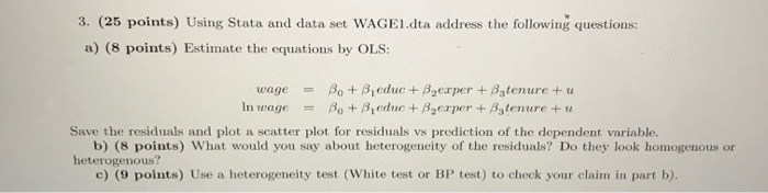 Solved 3. (25 points) Using Stata and data set WAGE1.dta | Chegg.com