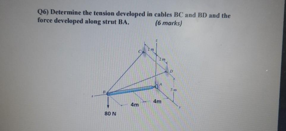Solved Q6) ﻿Determine the tension developed in cables BC | Chegg.com