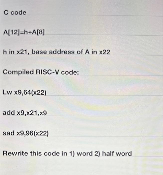 Solved C code A[12]=h+A[8] h in ×21, base address of A in | Chegg.com