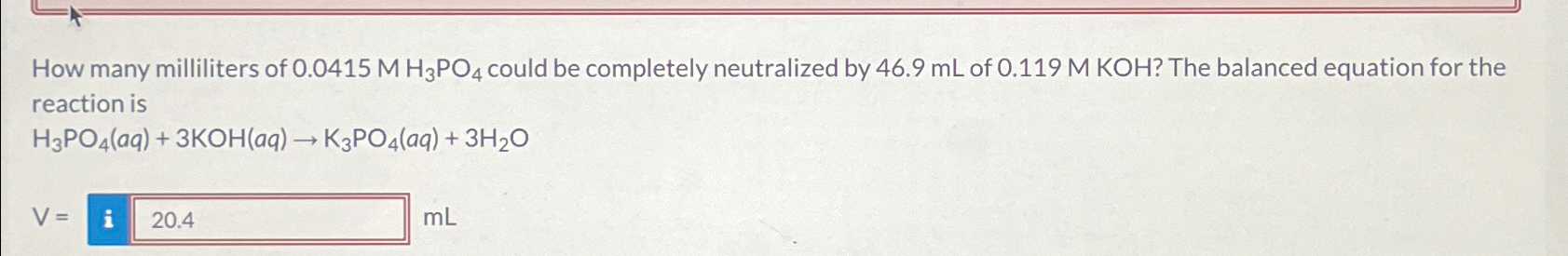 Solved How many milliliters of 0.0415MH3PO4 ﻿could be | Chegg.com