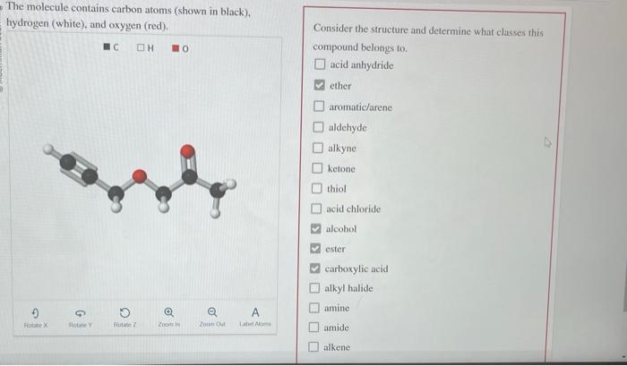 Solved The molecule contains carbon atoms (shown in black), | Chegg.com