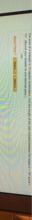 Solved The area of a triangle is 50 square centimeters. Find | Chegg.com