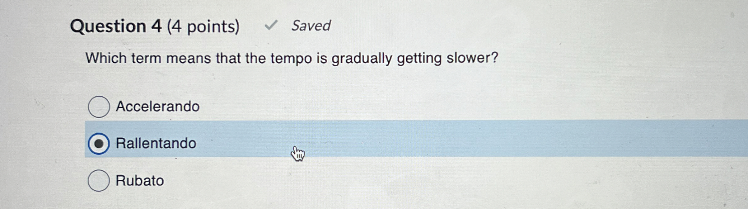 Solved Question 4 (4 ﻿points)Which term means that the tempo | Chegg.com
