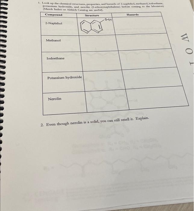 Solved 1. Look up the ehemical structures, properties, and | Chegg.com