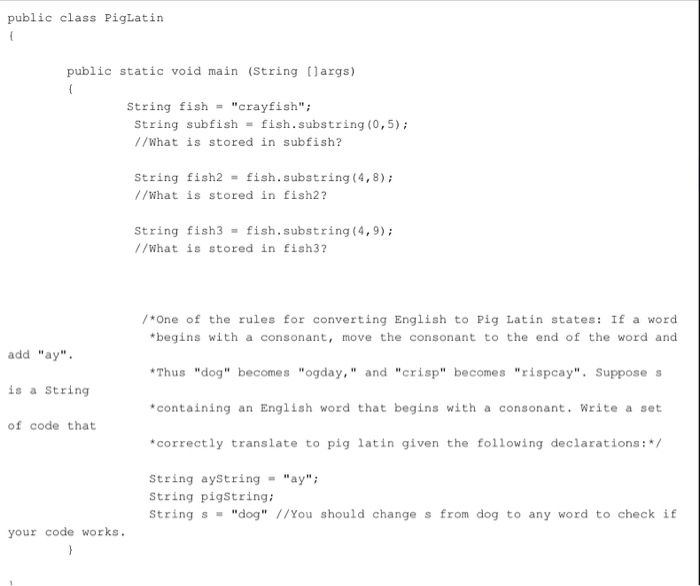 Solved public class PigLatin public static void main (String | Chegg.com