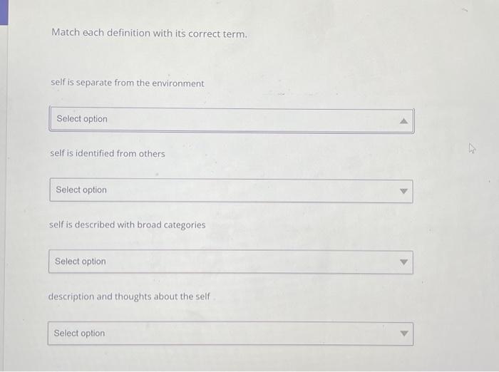 Solved Match each definition with its correct term. self is | Chegg.com