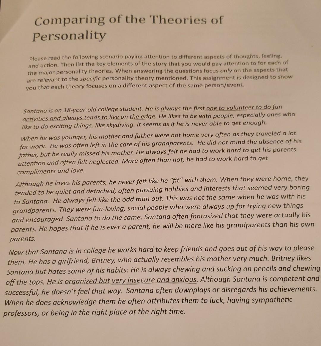 Solved Comparing of the Theories of Personality Please read | Chegg.com