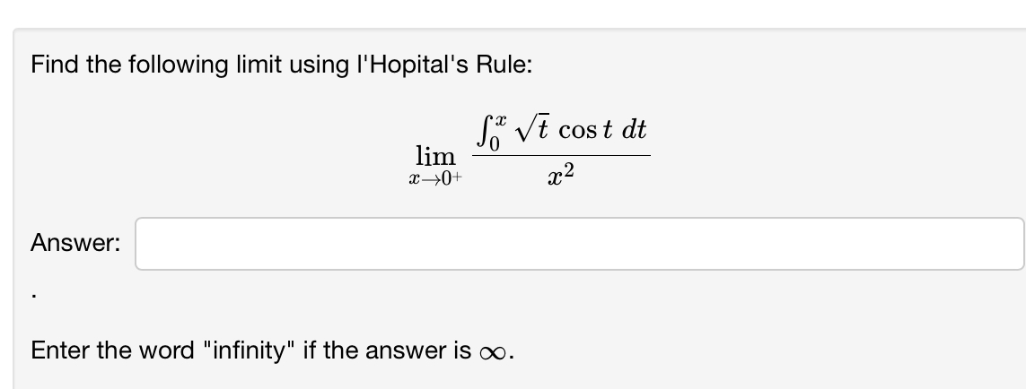 Solved Find the following limit using l'Hopital's | Chegg.com