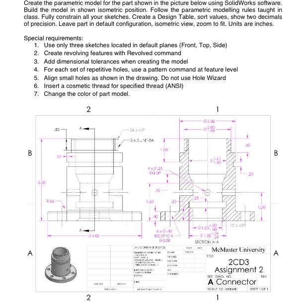 Solved Create the parametric model for the part shown in the | Chegg.com