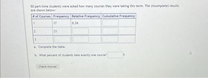 Solved 50 part-time students were asked how many courses | Chegg.com