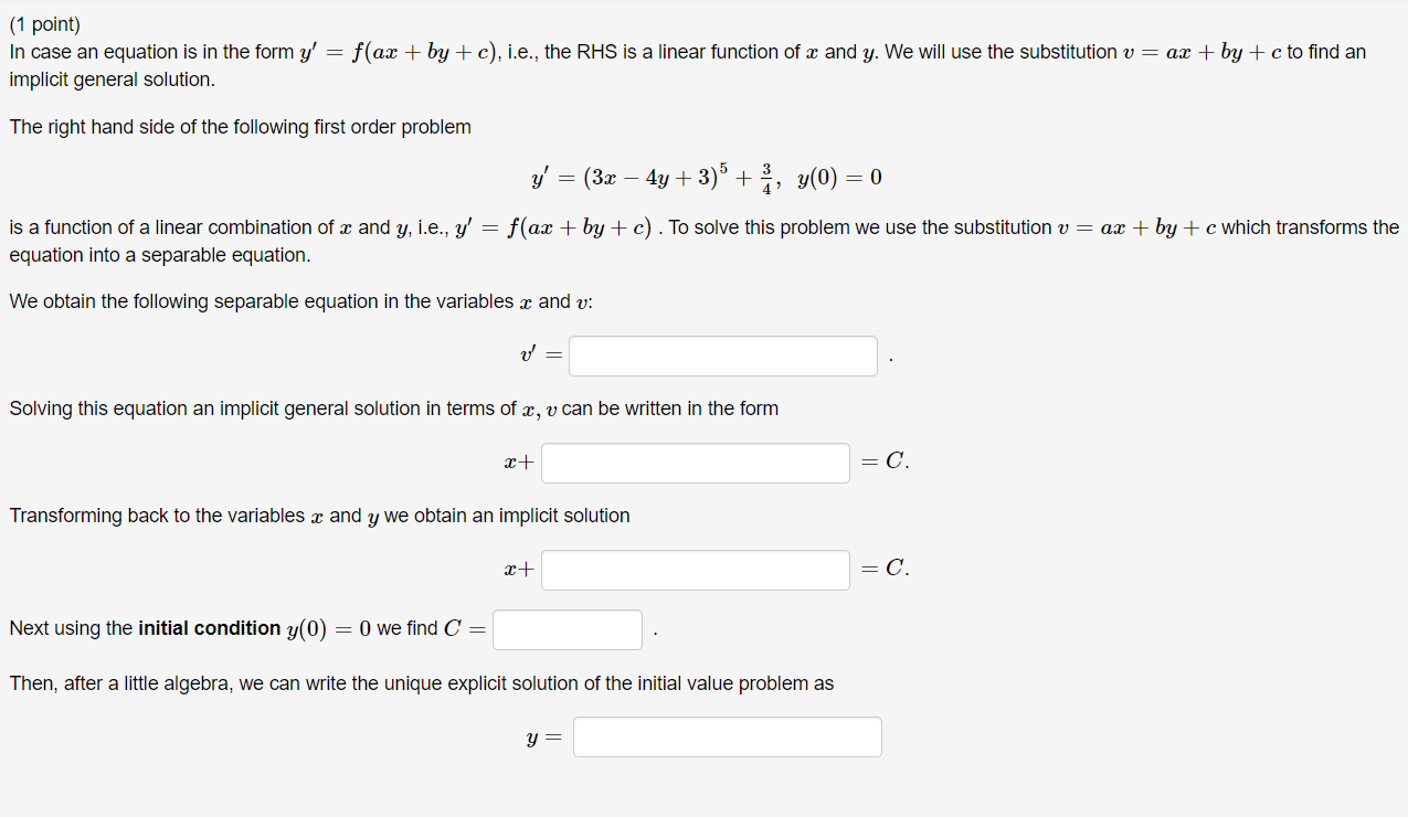 Solved (1 ﻿point)In case an equation is in the form | Chegg.com