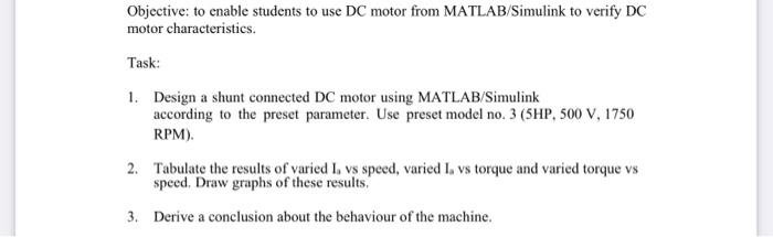 Solved Objective: to enable students to use DC motor from | Chegg.com