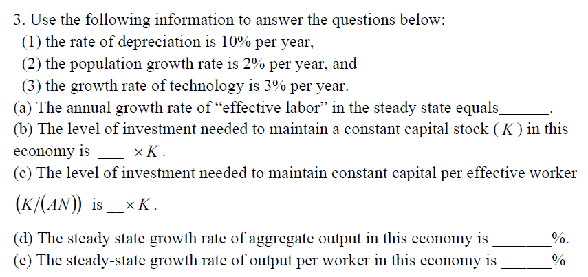 Solved 3. Use the following information to answer the | Chegg.com