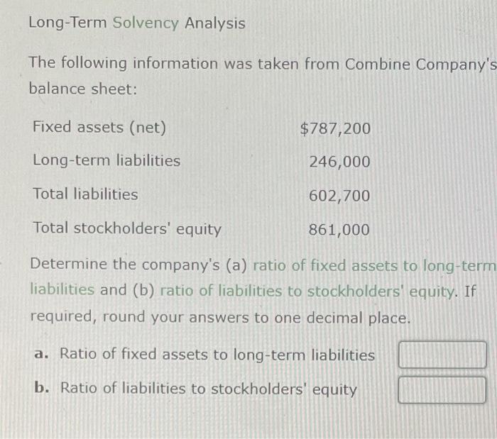 Solved Long-Term Solvency Analysis The following information | Chegg.com