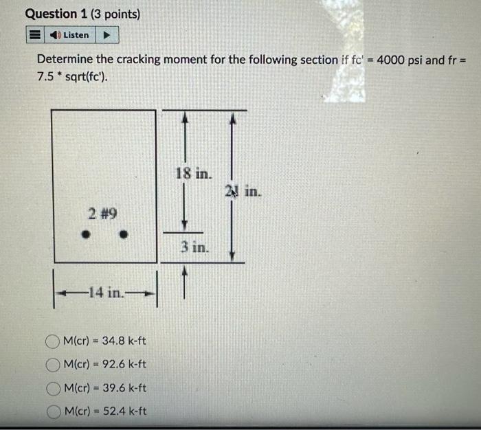Solved Determine the cracking moment for the following | Chegg.com