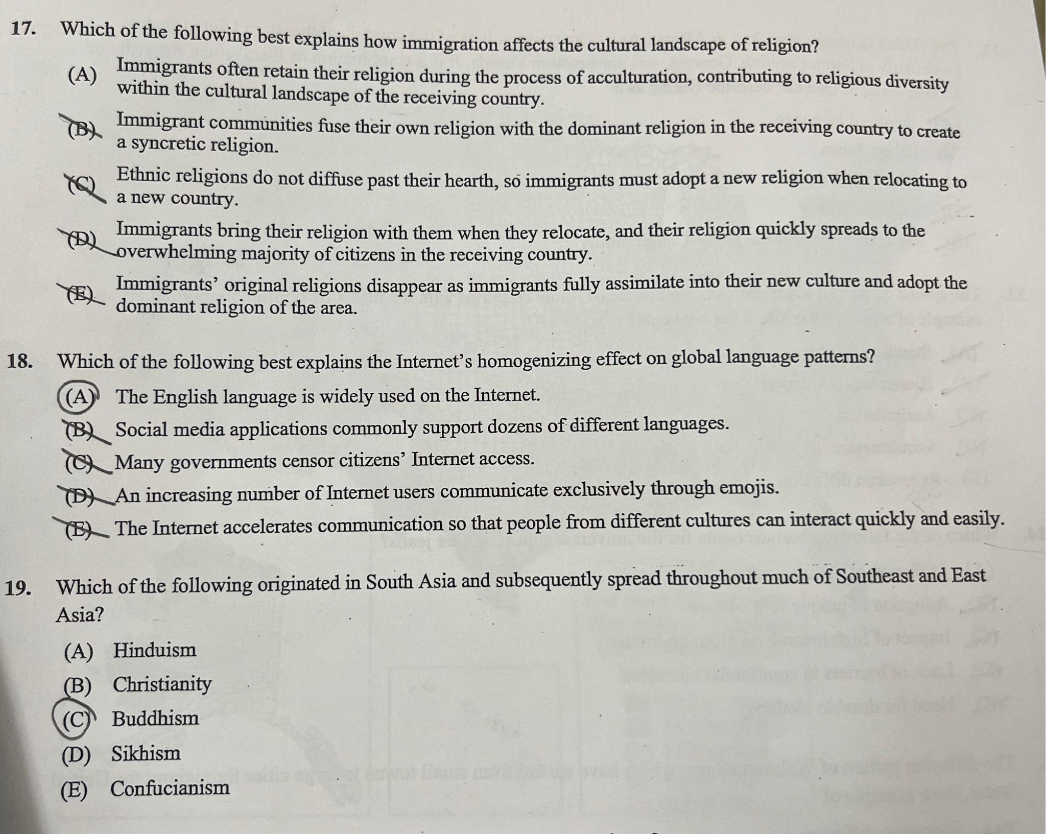 Solved Which of the following best explains how immigration | Chegg.com