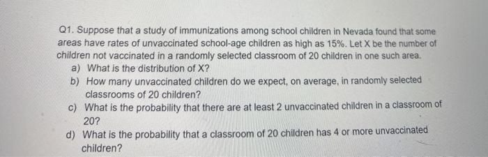 Solved Q1. Suppose that a study of immunizations among | Chegg.com Solved Q1. Suppose that a study of immunizations among | Chegg.com
