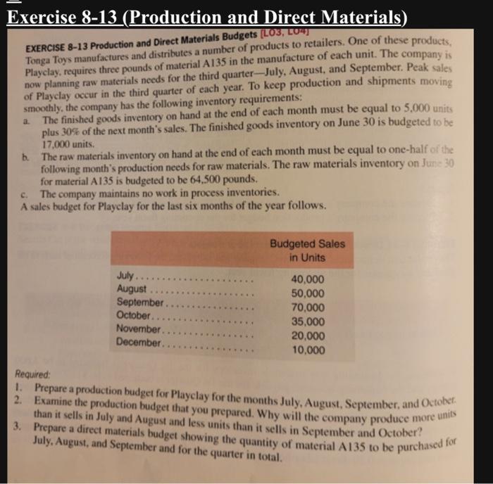Solved EXERCISE 8-13 Production and Direct Materials Budgets | Chegg.com