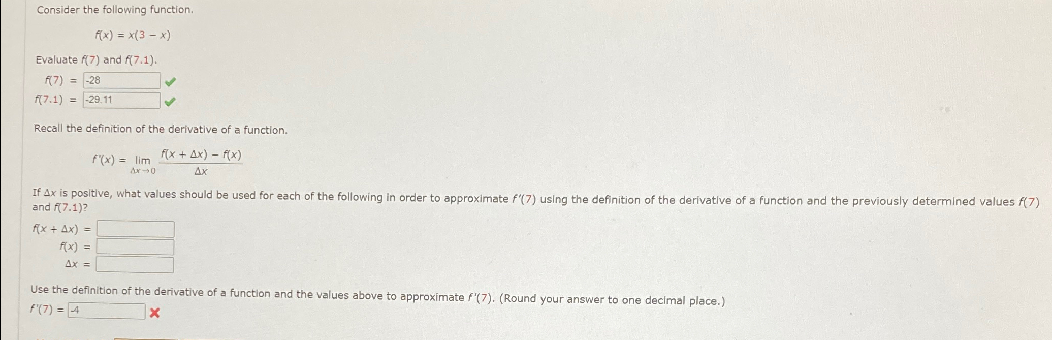 Solved Consider the following function.f(x)=x(3-x)Evaluate | Chegg.com