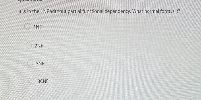 Solved It is in the 1 NF without partial functional | Chegg.com