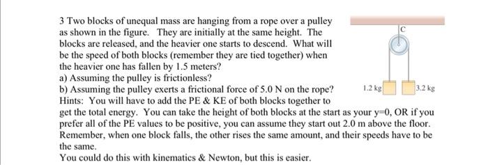 Solved 3 Two blocks of unequal mass are hanging from a rope | Chegg.com