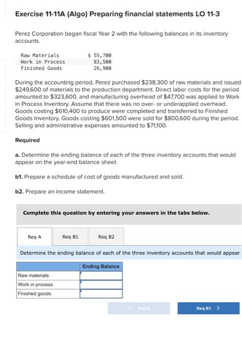 Solved Exercise 11-11A (Algo) Preparing financial statements | Chegg.com