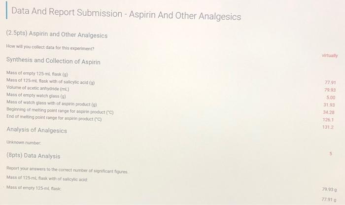 Solved Data And Report Submission - Aspirin And Other | Chegg.com