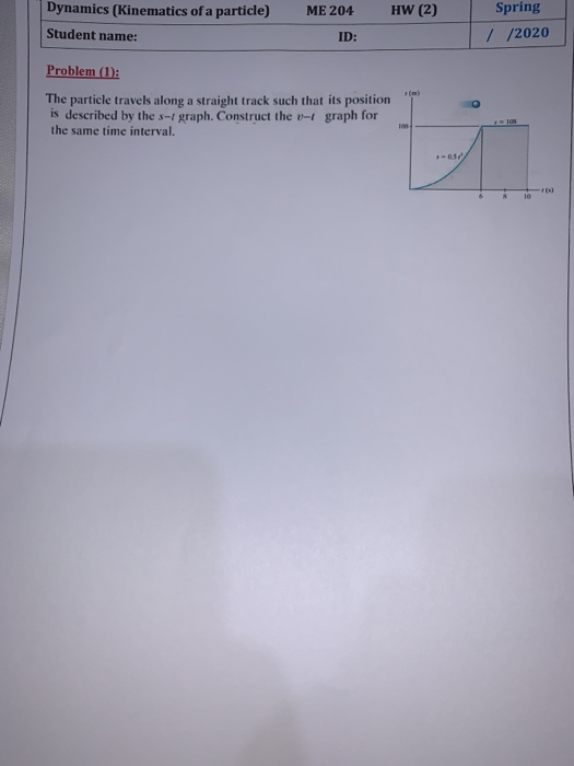 Solved HW (2) Dynamics (Kinematics of a particle) Student | Chegg.com