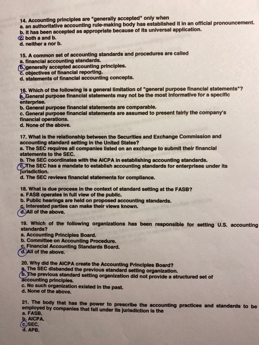 Solved 14. Accounting principles are "generally accepted" | Chegg.com