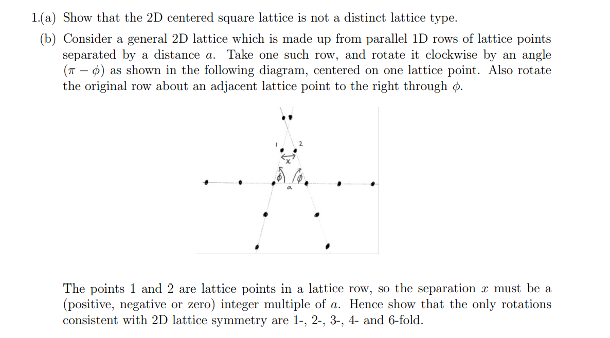Solved 1.(a) ﻿Show that the 2D centered square lattice is | Chegg.com