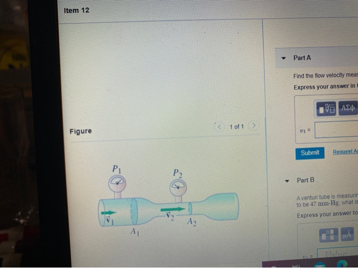 Solved Item 12 Part A Find the flow velocity meas Express | Chegg.com