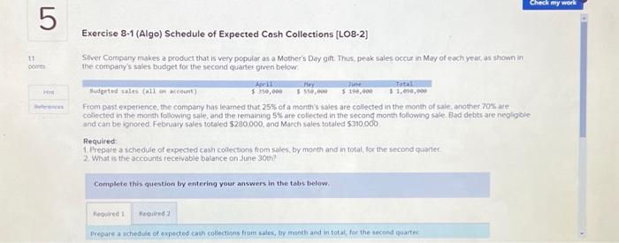 Solved Exercise 8-1 (Algo) Schedule of Expected Cosh | Chegg.com